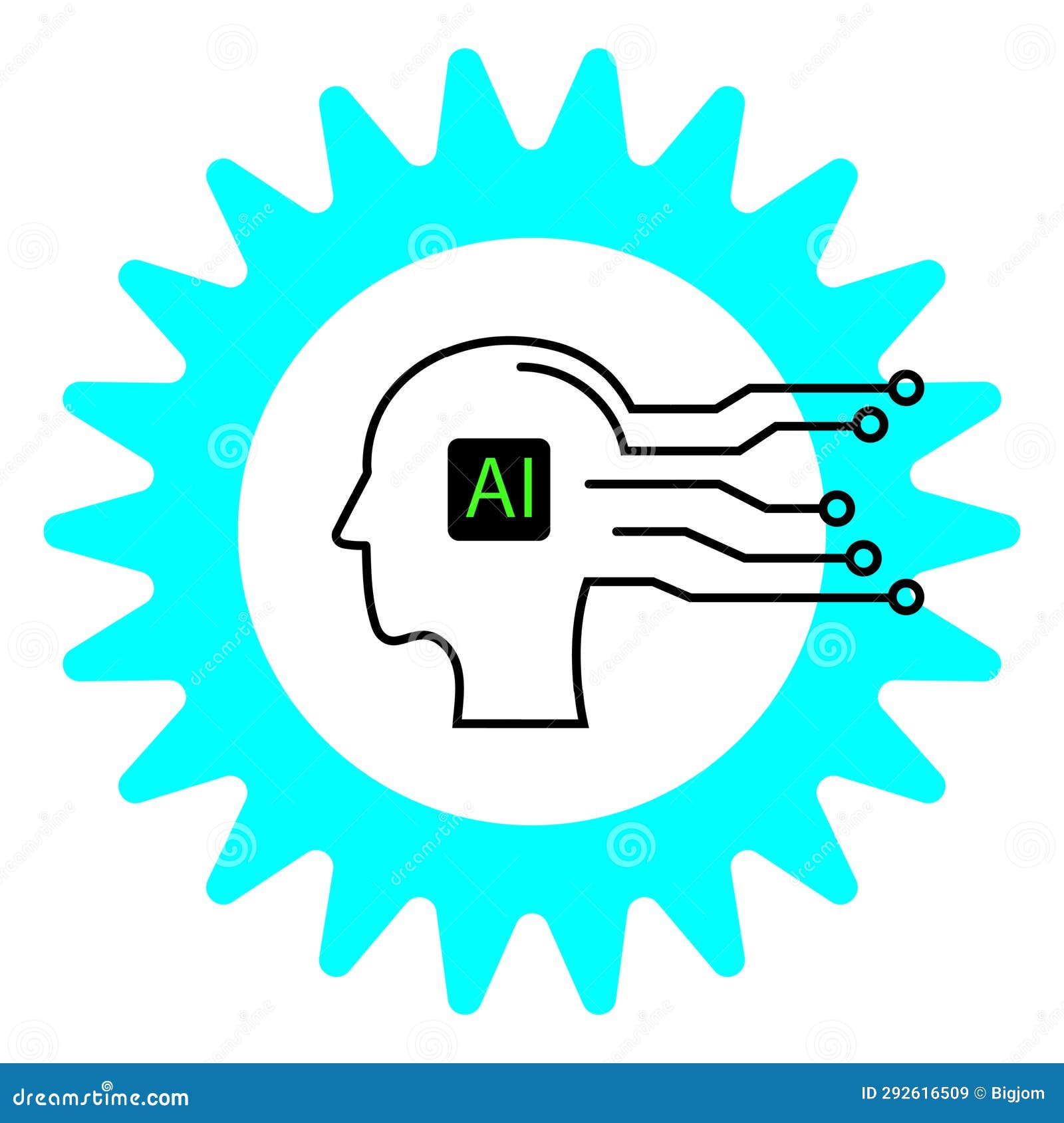 AI Chip Technological Brain Human with Gear Symbol. Vector Illustration ...