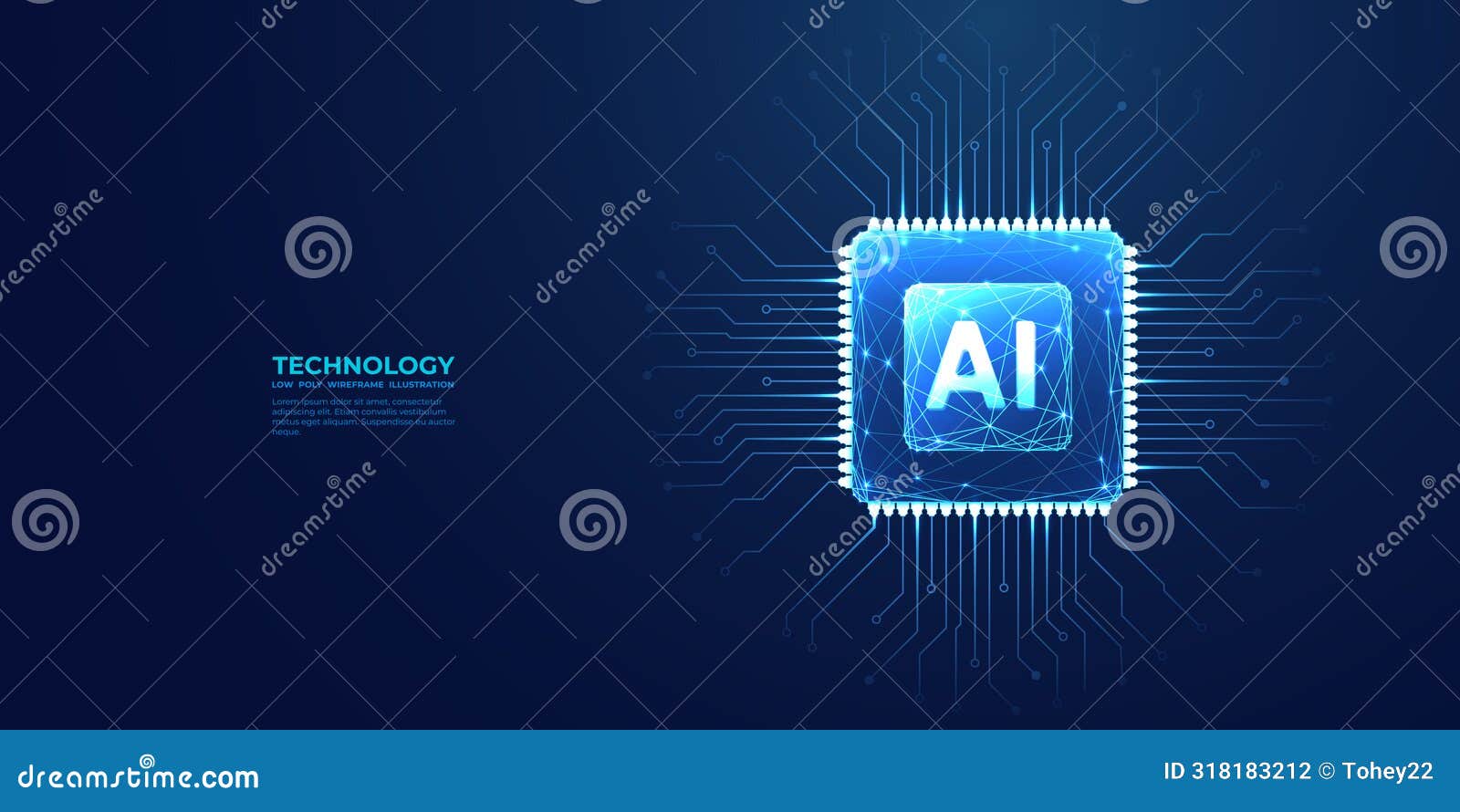 Ai Chip Top View on Technology Blue Background. Light Blue Microchip ...