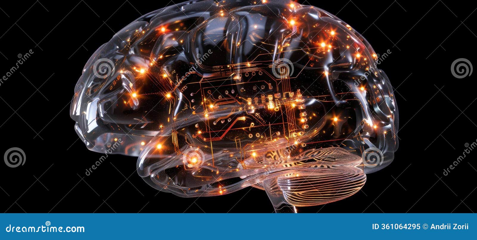 AI Chip and Transparent Brain Model Highlighting Machine Learning ...