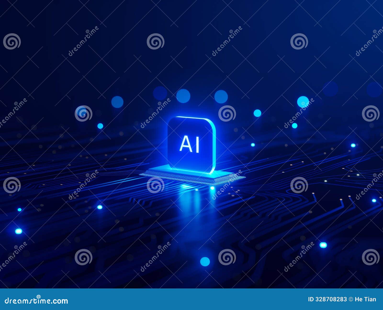 AI Chipset on Circuit Board with Glowing Text "AI" Stock Illustration ...