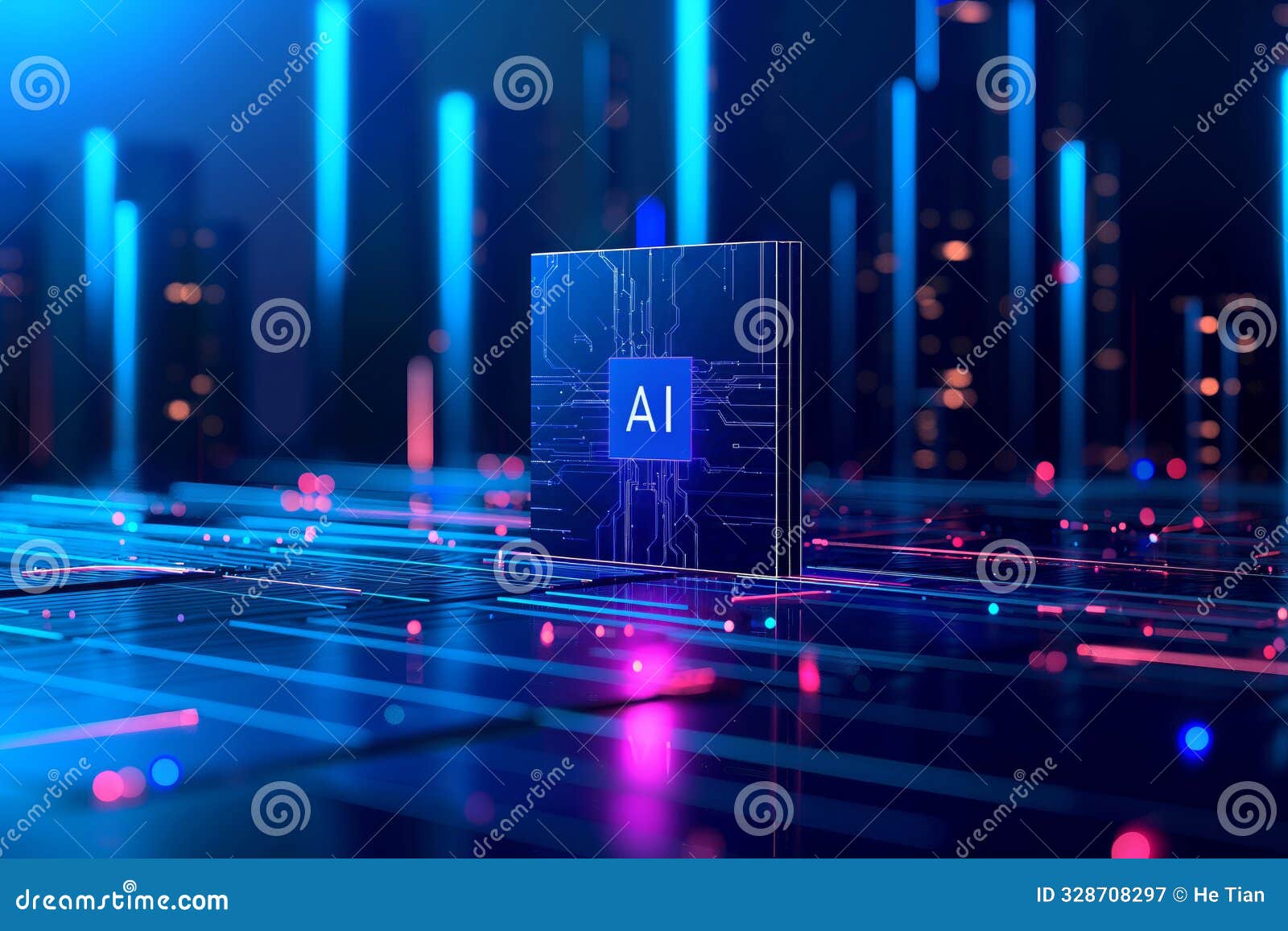 AI Chipset on Circuit Board with Glowing Text "AI" Stock Illustration ...