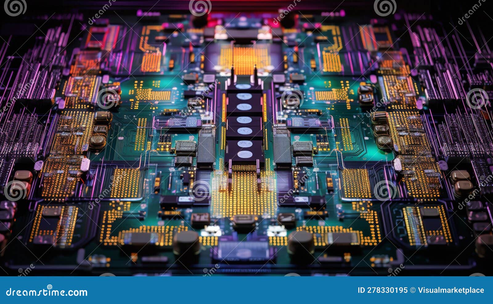 AI Chipset and Circuitry Under Magnification Stock Illustration ...