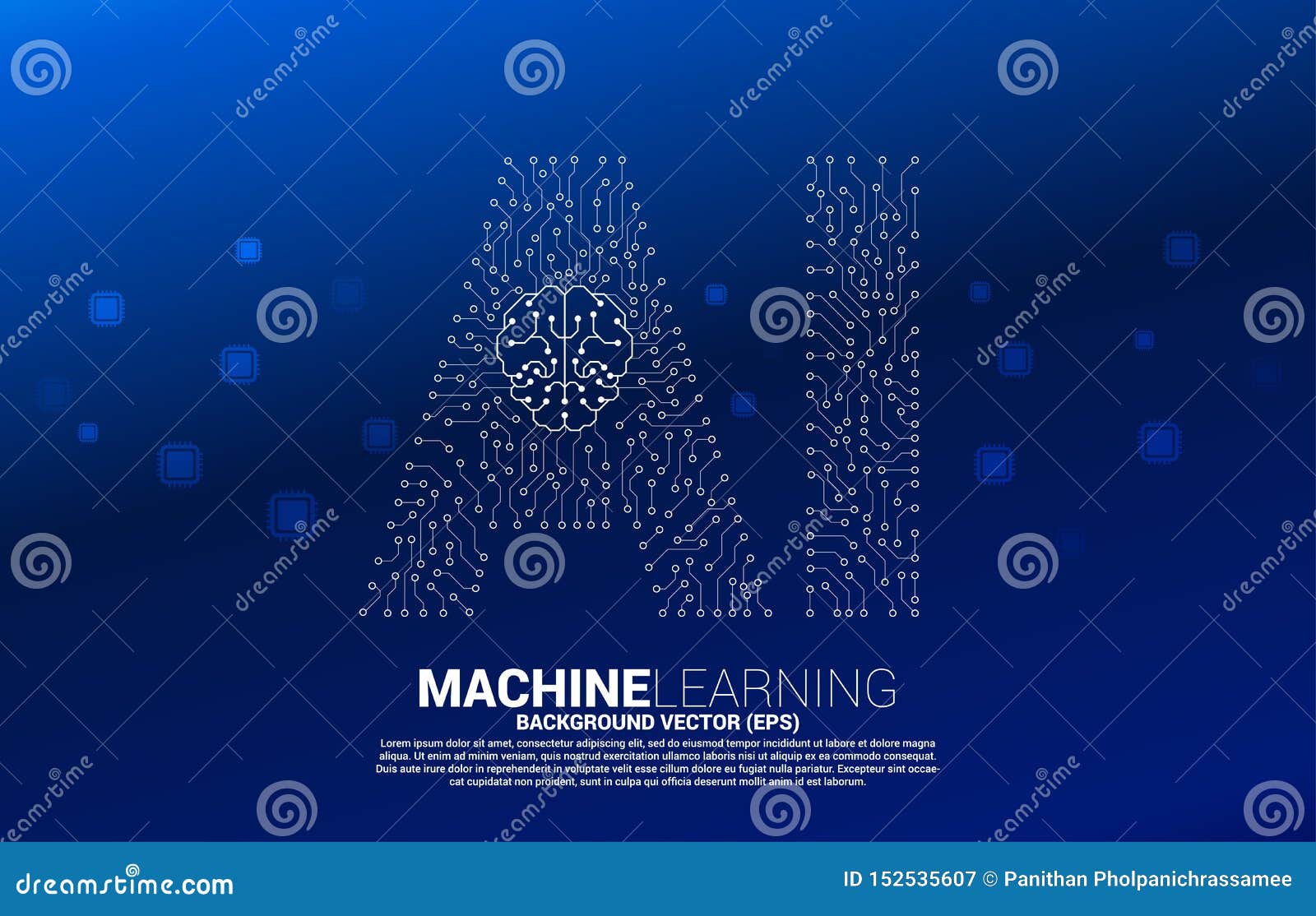 AI from Circuit Line Graphic with Brain Icon. Stock Illustration ...