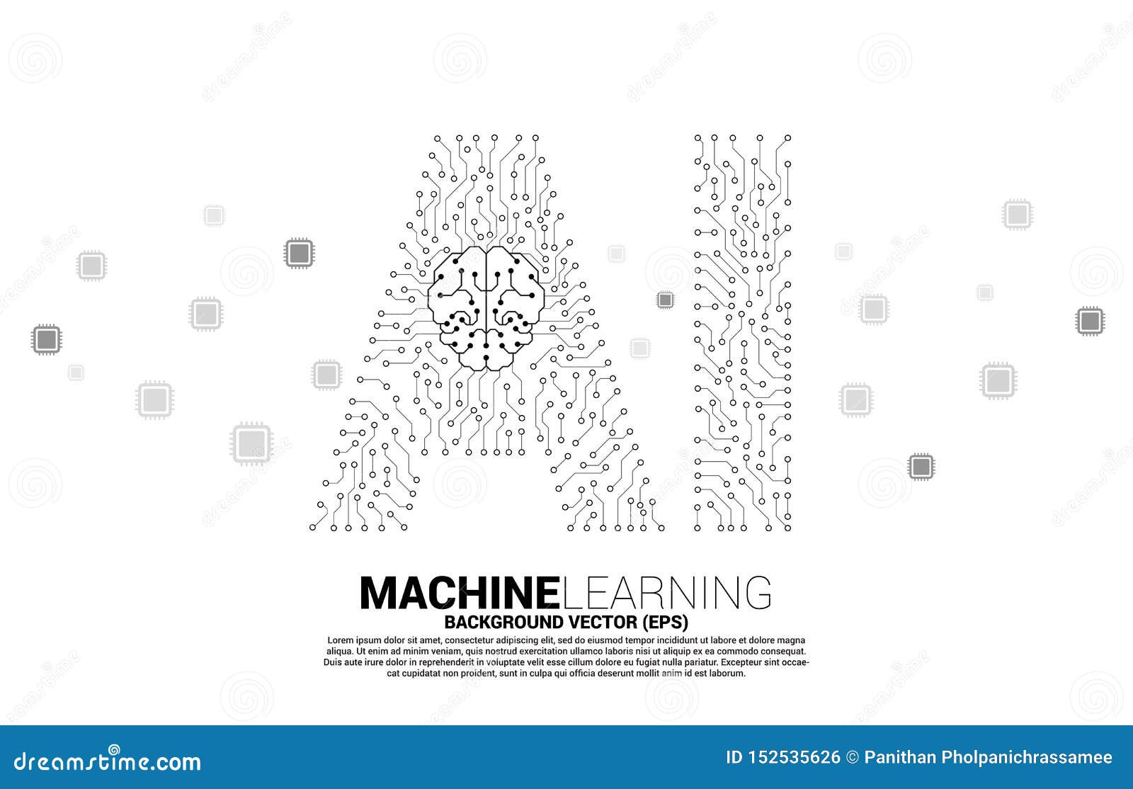 AI from Circuit Line Graphic with Brain Icon. Stock Illustration ...