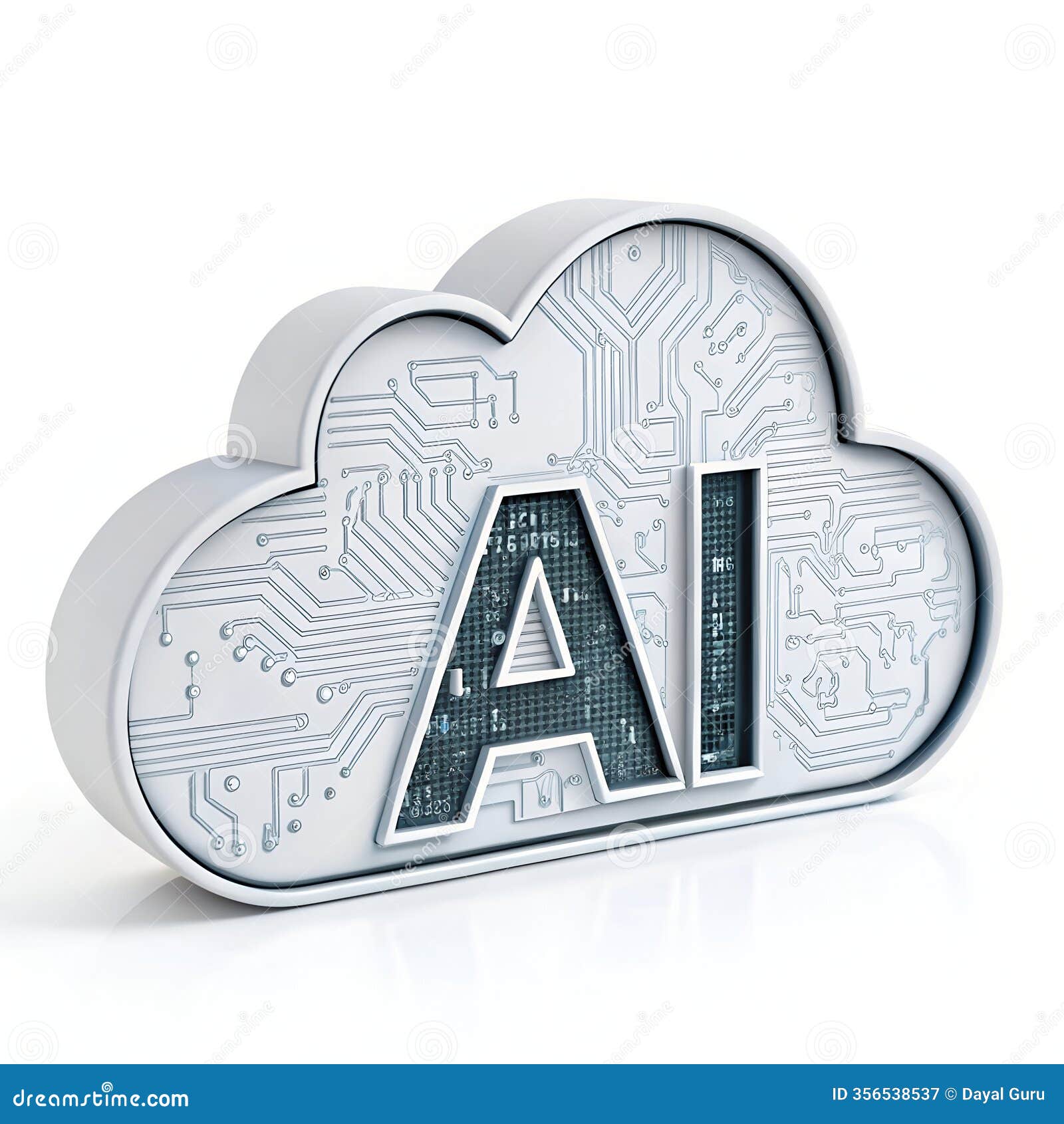AI Cloud 3D Icon on White Background â€ Artificial Intelligence and Cloud Technology Stock ...