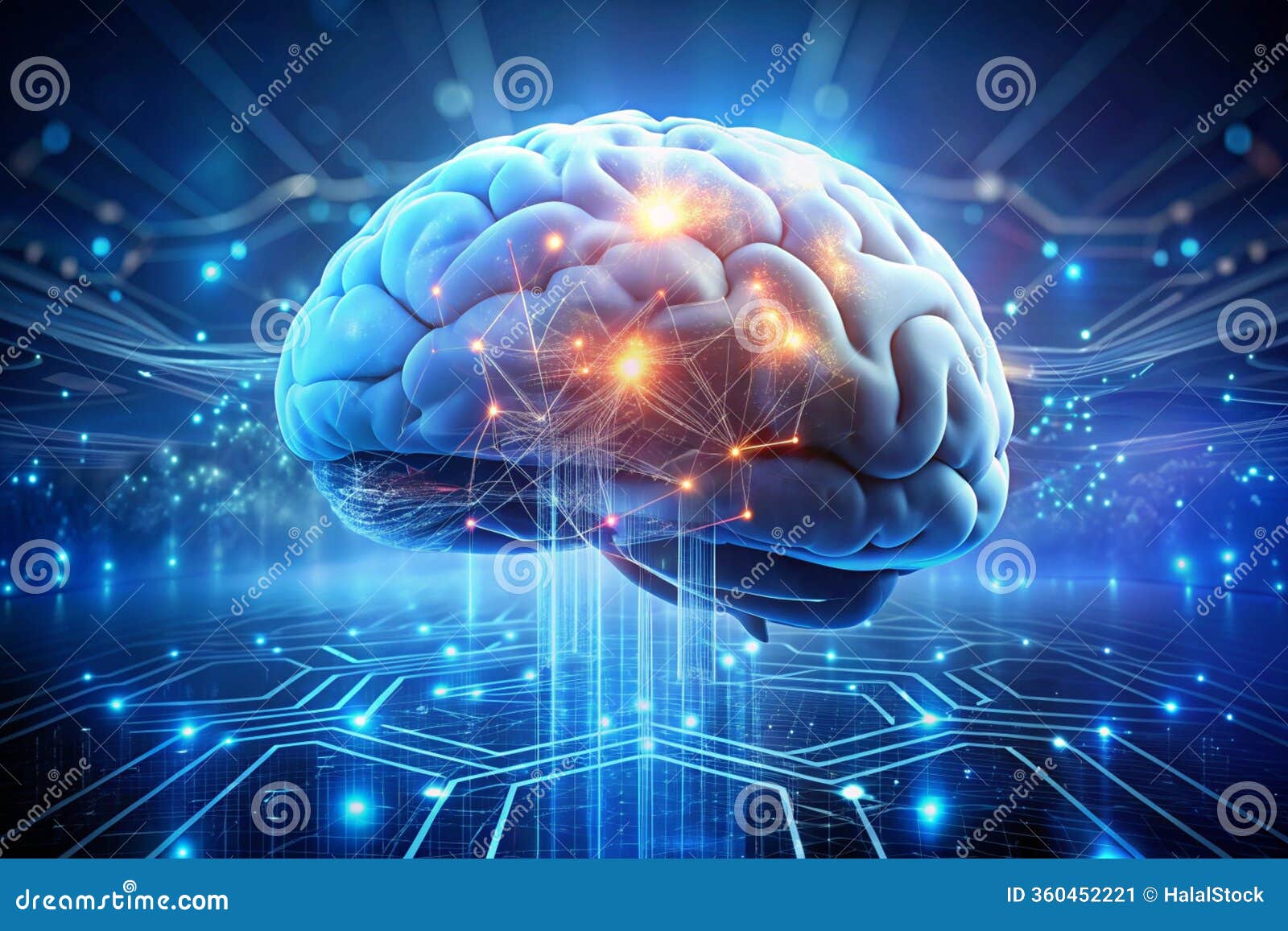 AI and Cloud: Processing Neurological Data for Advancements in Brain Science Stock Illustration ...