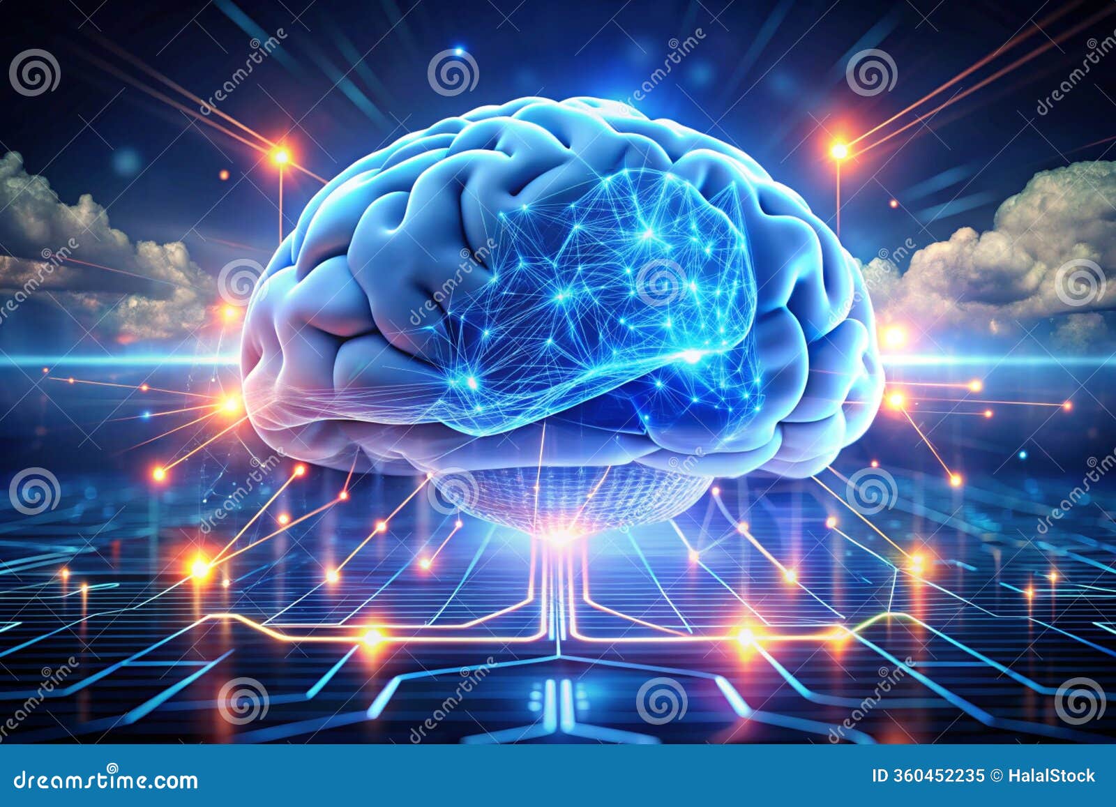 Neurological AI Data: Electronic Brain Concept In Cyberspace Stock ...