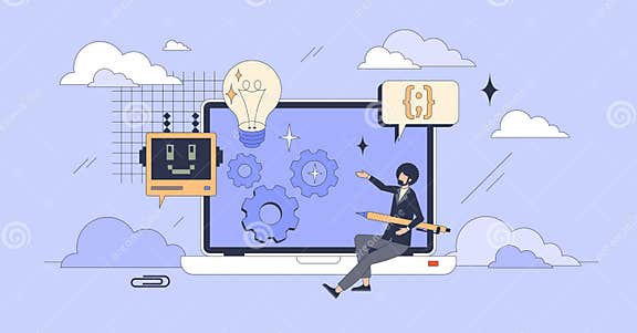 AI for Coding and Software Programming Tiny Person Neubrutalism Concept ...