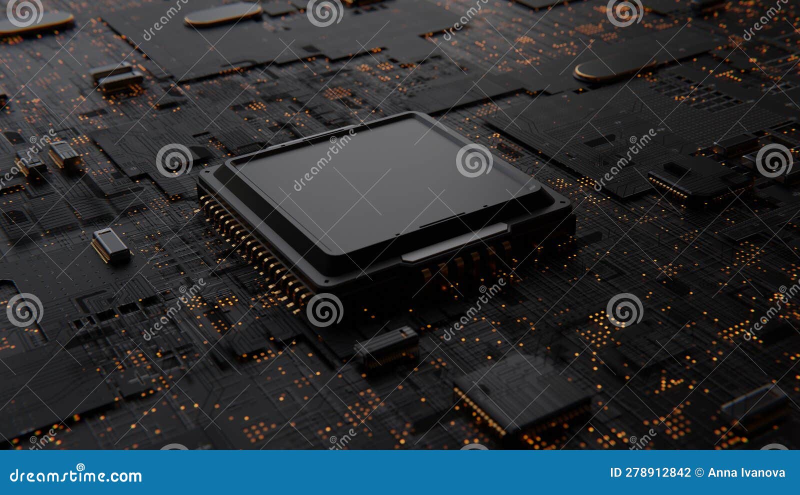 Ai Computer Chip Processor on Motherboard Glows Blue. Artificial ...