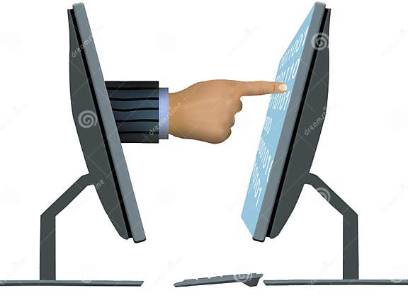 AI, Computers Controling Computers, a Pointing Finger Emerges from a Computer Screen To Control ...