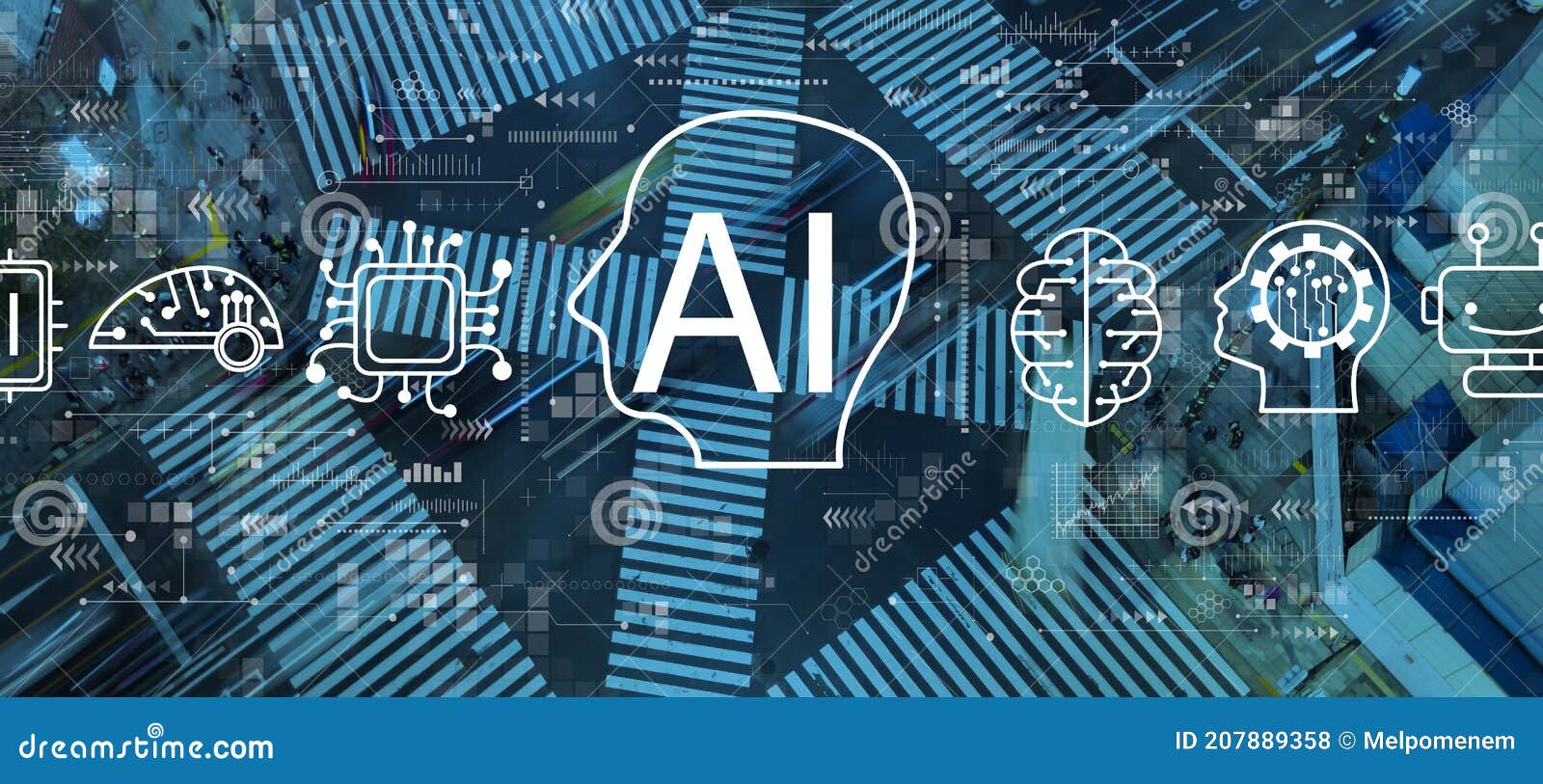 AI Concept with City Traffic Intersection Stock Illustration ...