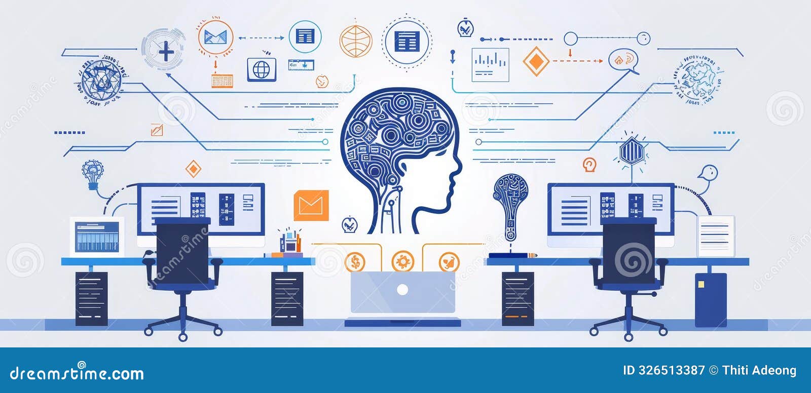 AI Concept with Human Brain Silhouette Surrounded by Technology Icons ...