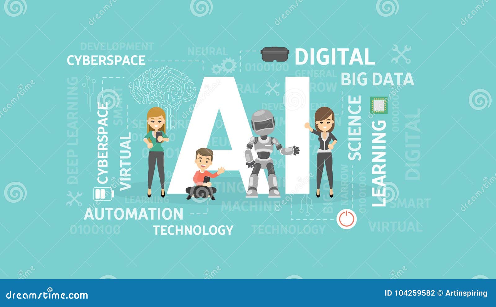 AI concept illustration. stock vector. Illustration of cartoon - 104259582