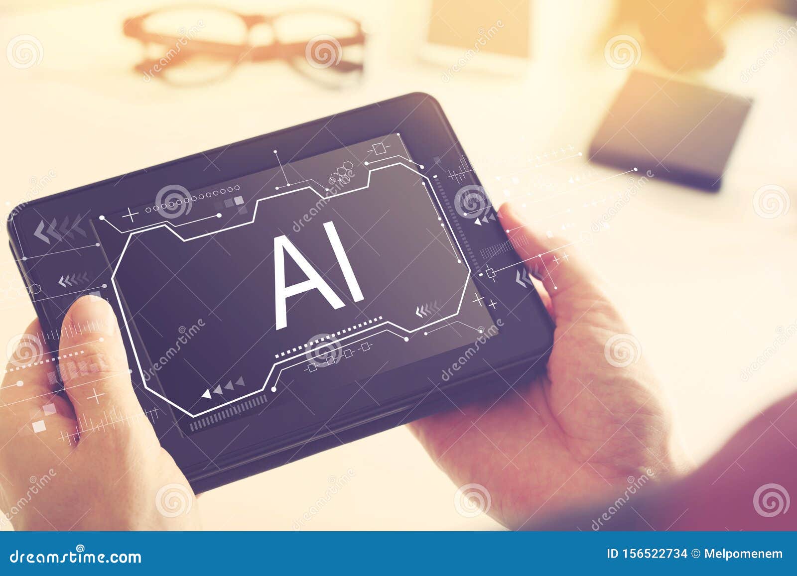 AI Concept with a Tablet Computer Stock Photo - Image of information ...