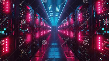 AI Content Generation. AI Strength in Processing Shown in Server Room ...