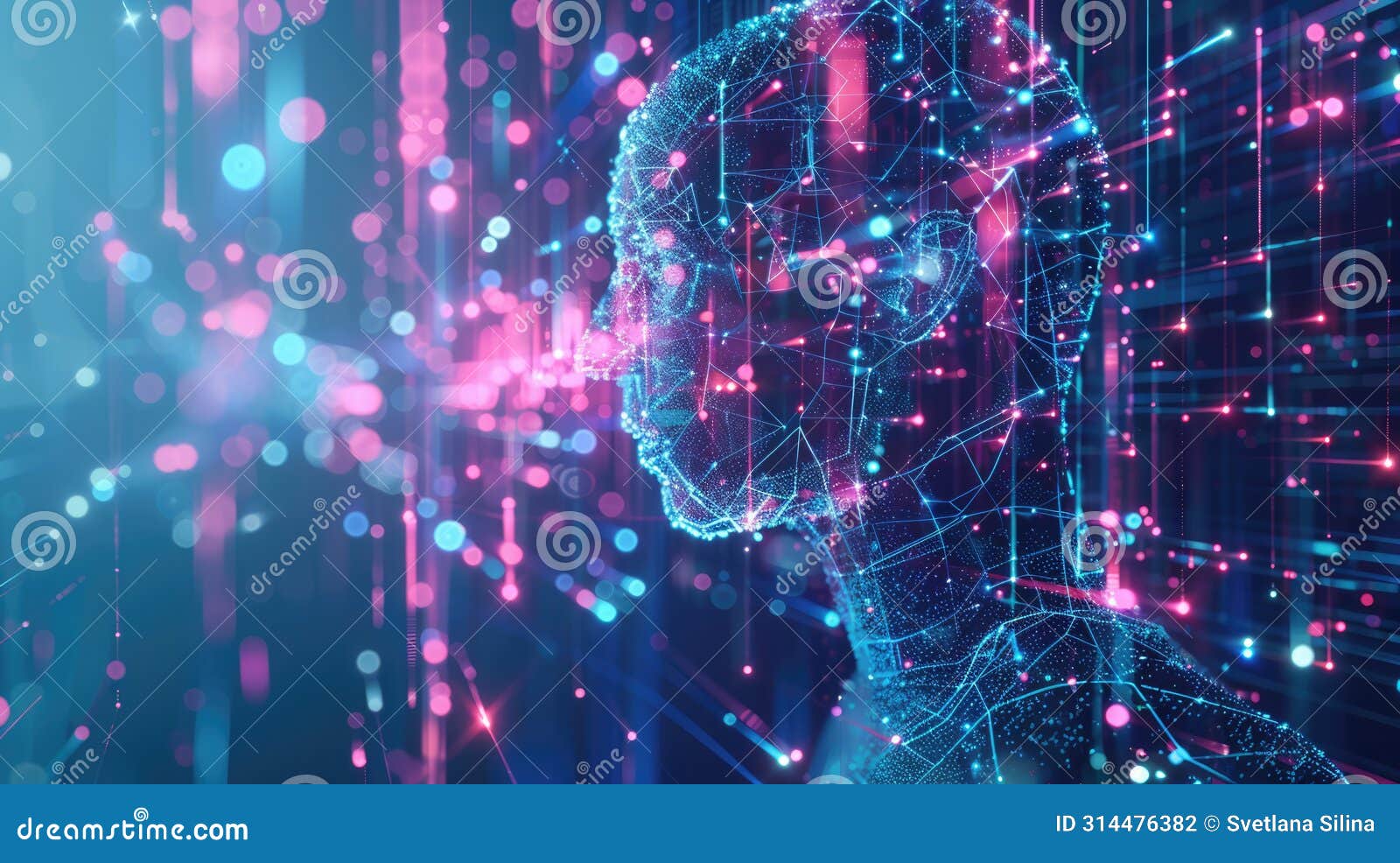 AI Content Generation. Glowing Digital AI Entity Engages Human Society ...