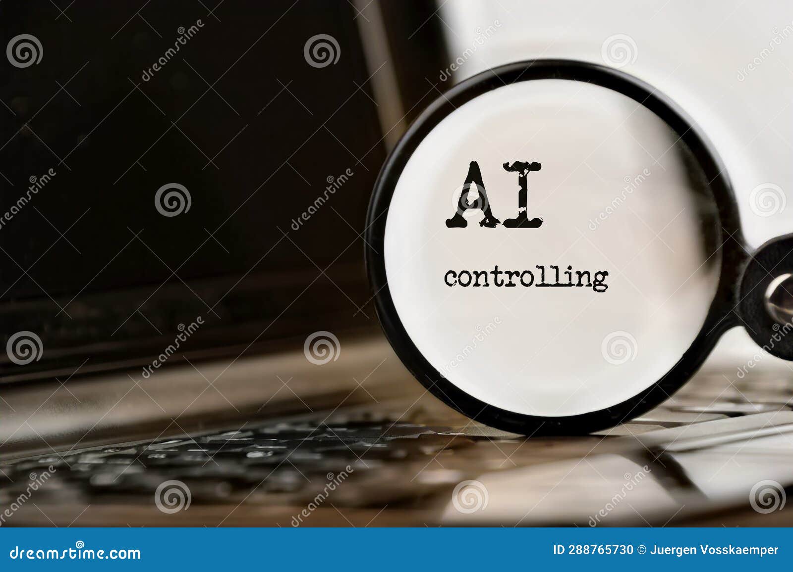 AI Controlling Technology Demonstrated with Laptop, Text and Magnifying ...