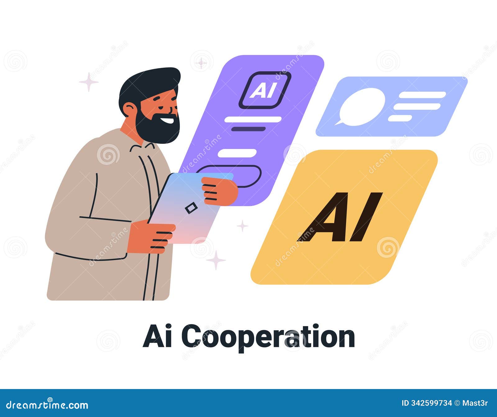 AI Cooperation Man Using Tablet Digital Communication Technology ...