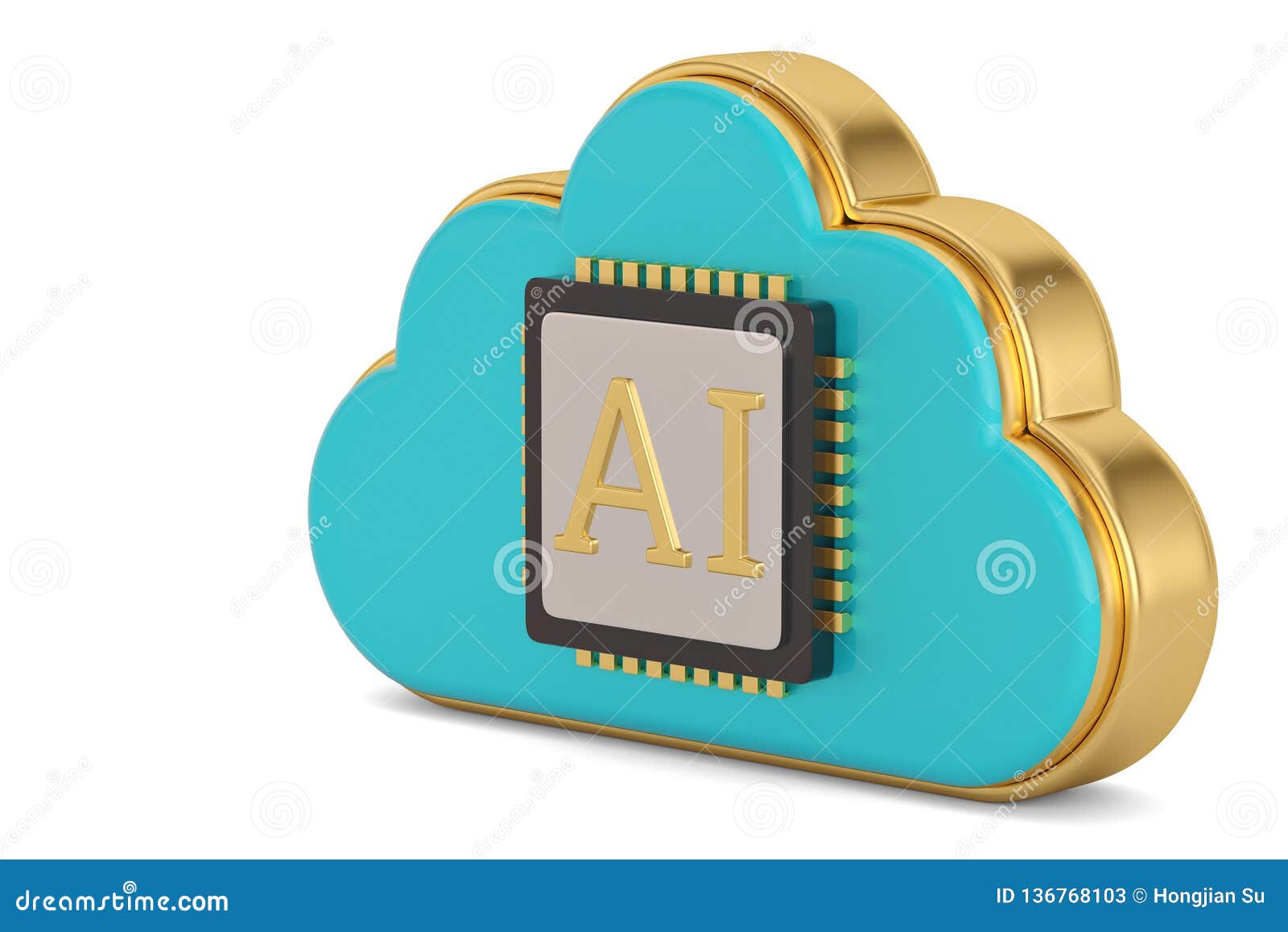 AI Cpu with Cloud Isolated on White Background 3D Illustration Stock ...