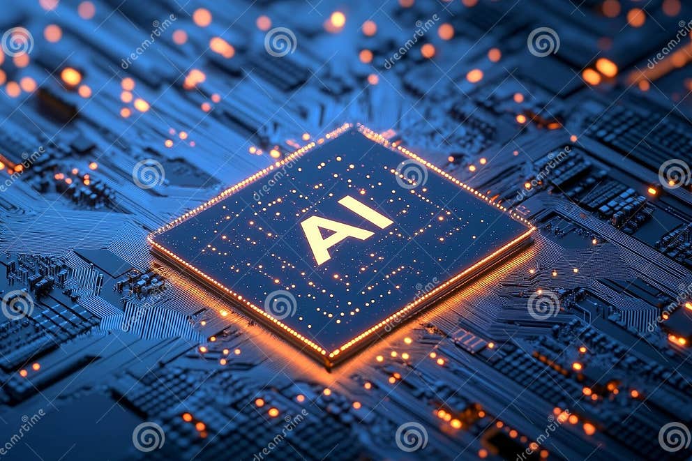 AI Cpu Digital Technology on Blue Background. Stock Image - Image of ...