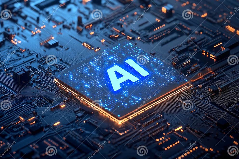 AI Cpu Digital Technology on Blue Background. Stock Image - Image of ...