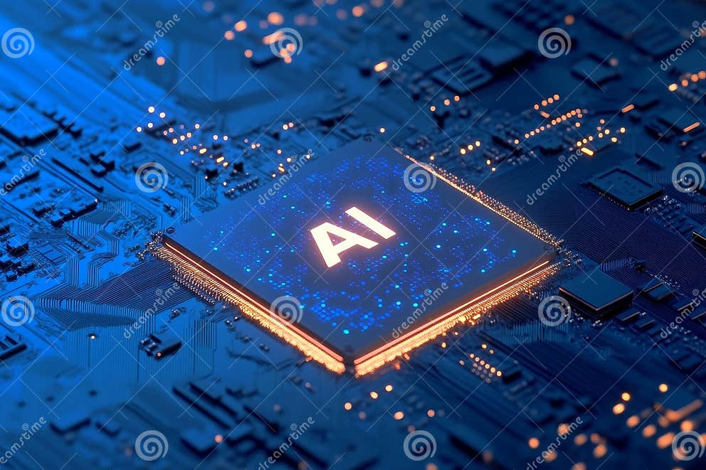 AI Cpu Digital Technology on Blue Background. Stock Illustration ...