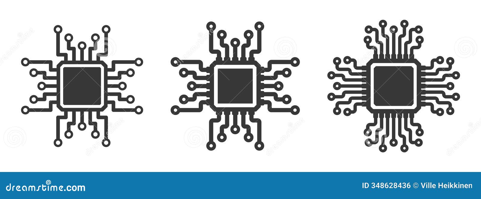 AI, CPU, GPU Microchip Icon Set, Machine Learning Micro Chip Symbol, ML ...