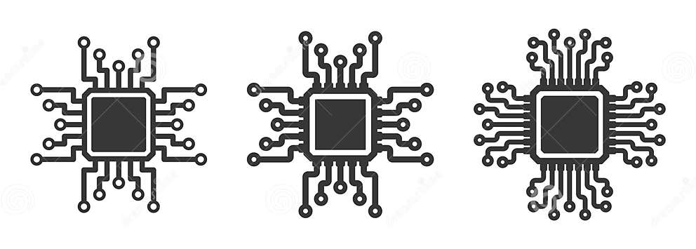 AI, CPU, GPU Microchip Icon Set, Machine Learning Micro Chip Symbol, ML Icon, Artificial ...