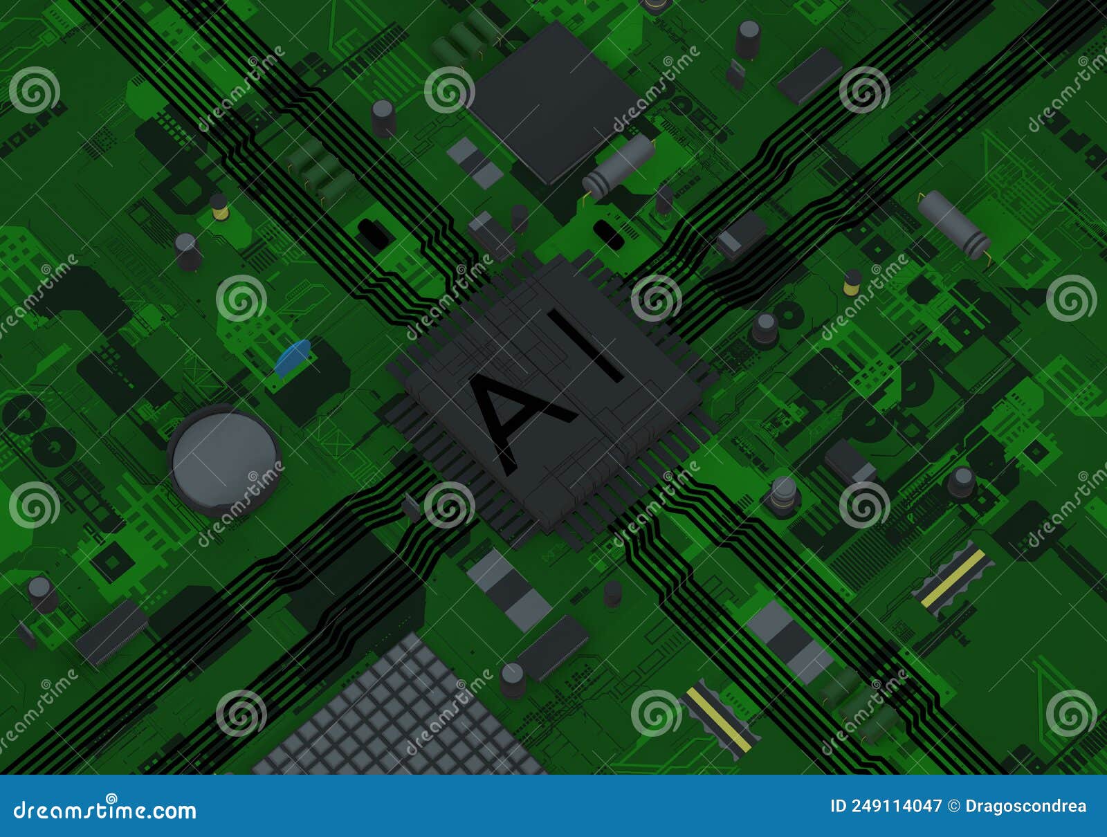AI CPU Processor Circuit with Data Transmission and Advanced Engineering Stock Illustration ...