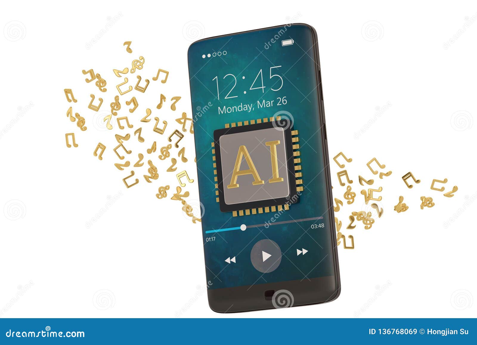 AI Cpu with Smart Phone Isolated on White Background 3D Illustration ...