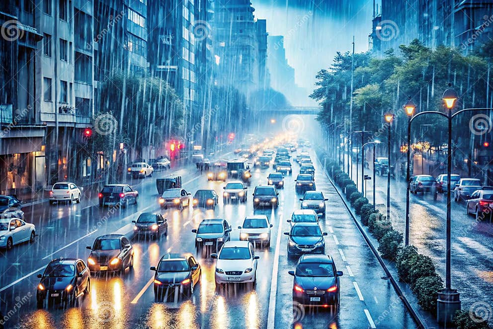 AI-Created Heavy Rain: Weather Simulation Concept Stock Illustration ...