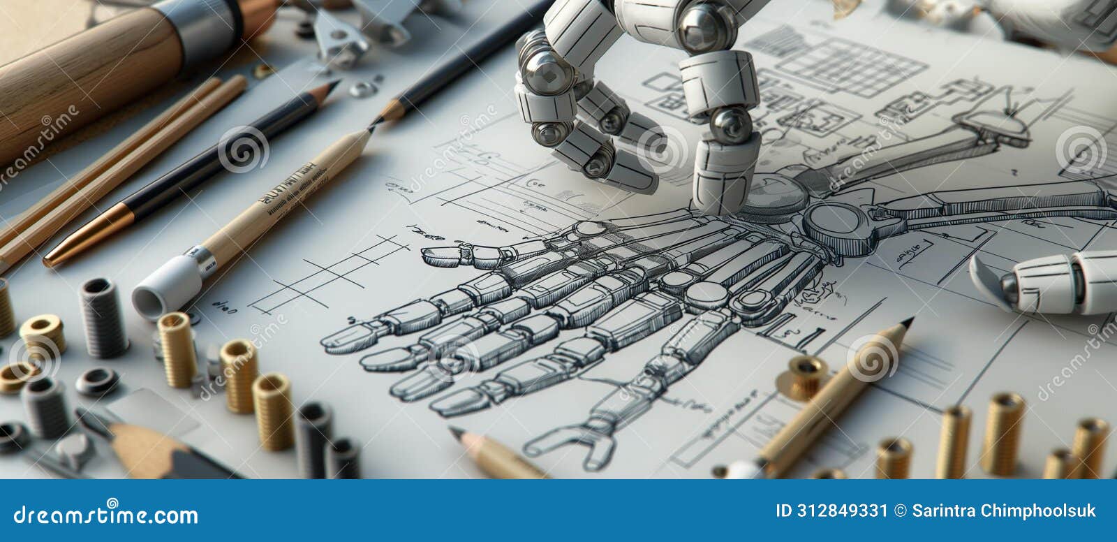 AI Creates an Image of 3D Plastic Model of Blueprint Hand Robot Stock ...
