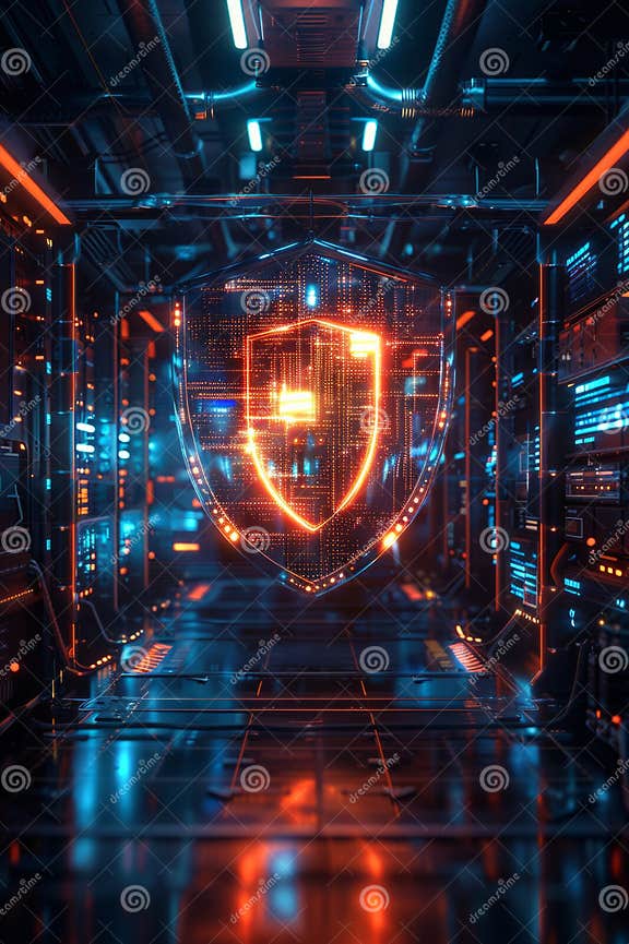 AI Cyber Security, Digital Shield Protecting Glowing Network of Devices ...