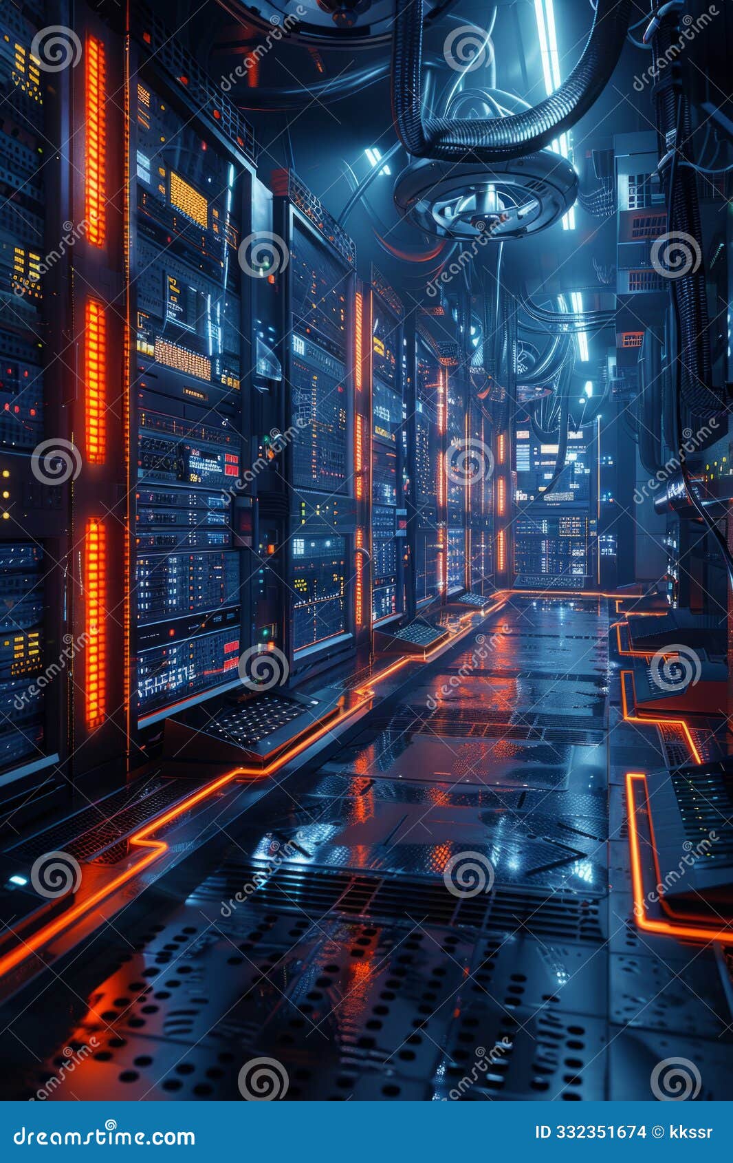 AI Cyber Security, Vigilant Technicians in a High-tech Data Center ...