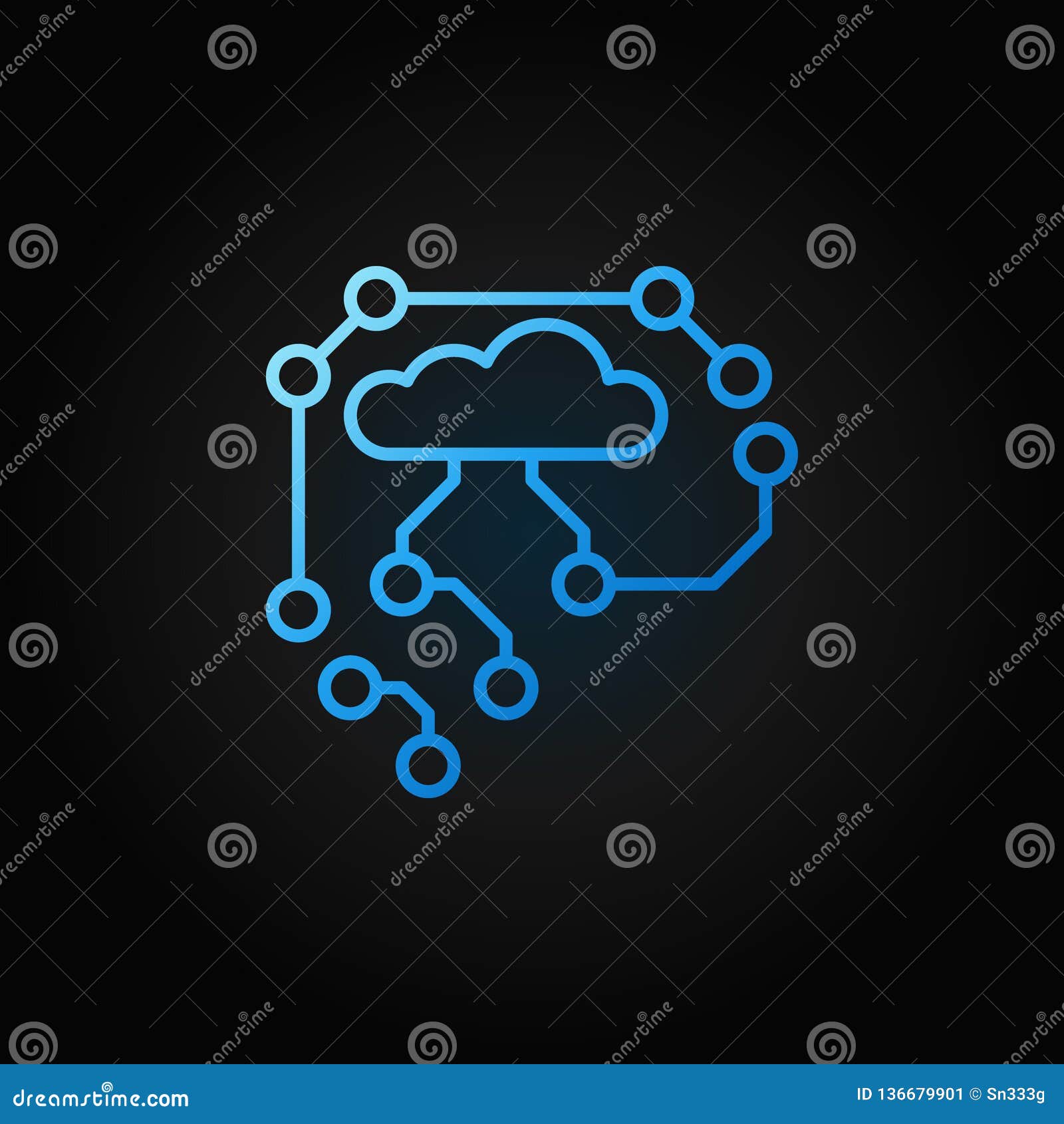 AI Cyberbrain Blue Outline Icon - Vector Thin Line Symbol Stock Vector ...