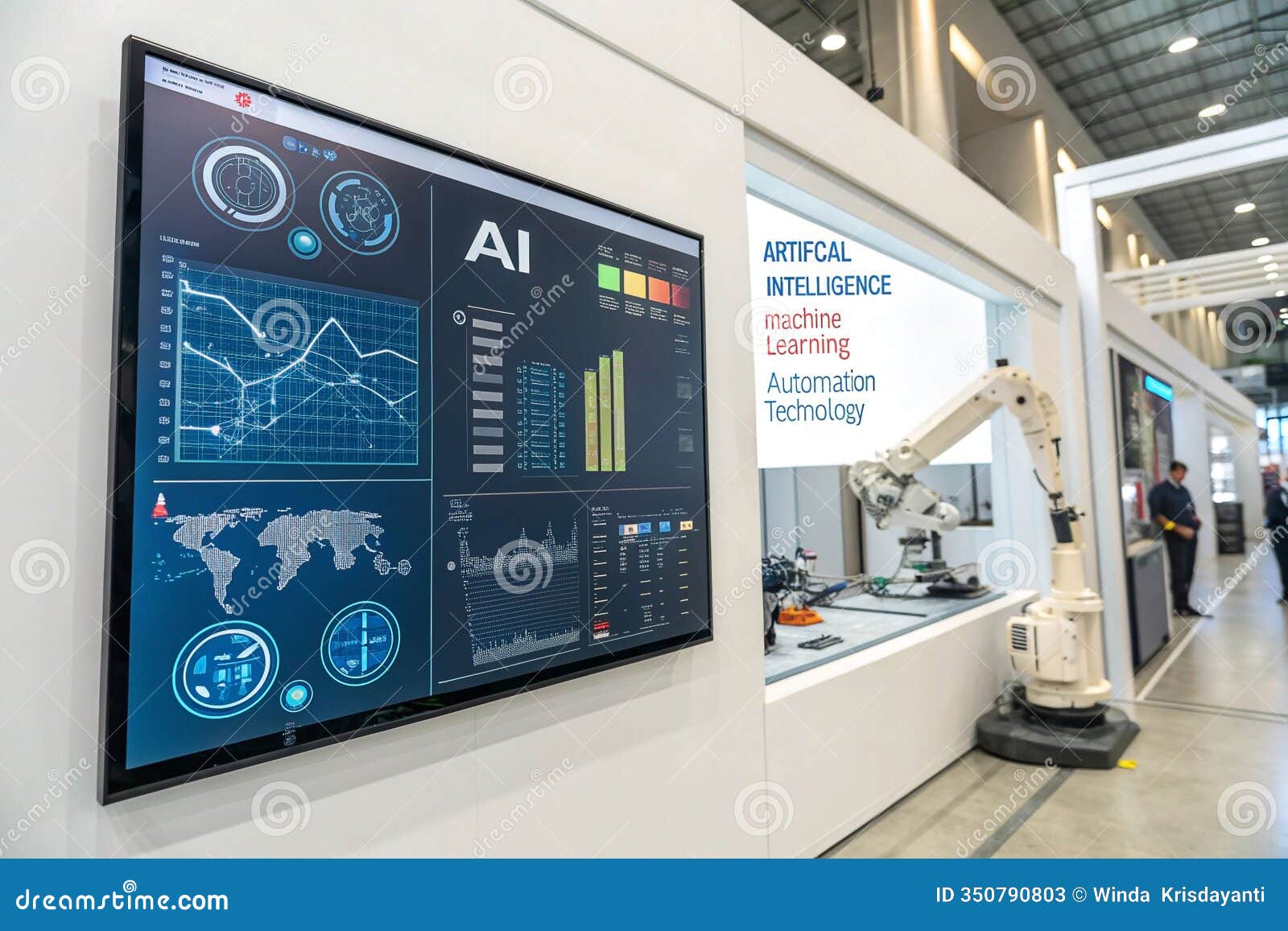 AI Dashboard Display with Robotic Arm in Modern Factory Stock ...