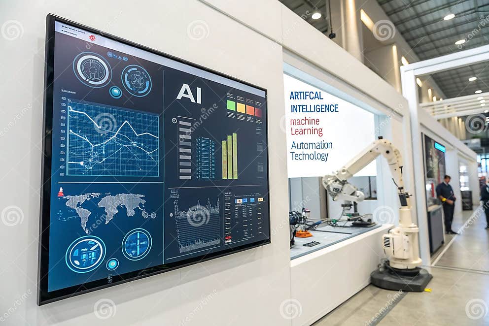 AI Dashboard Display with Robotic Arm in Modern Factory Stock ...