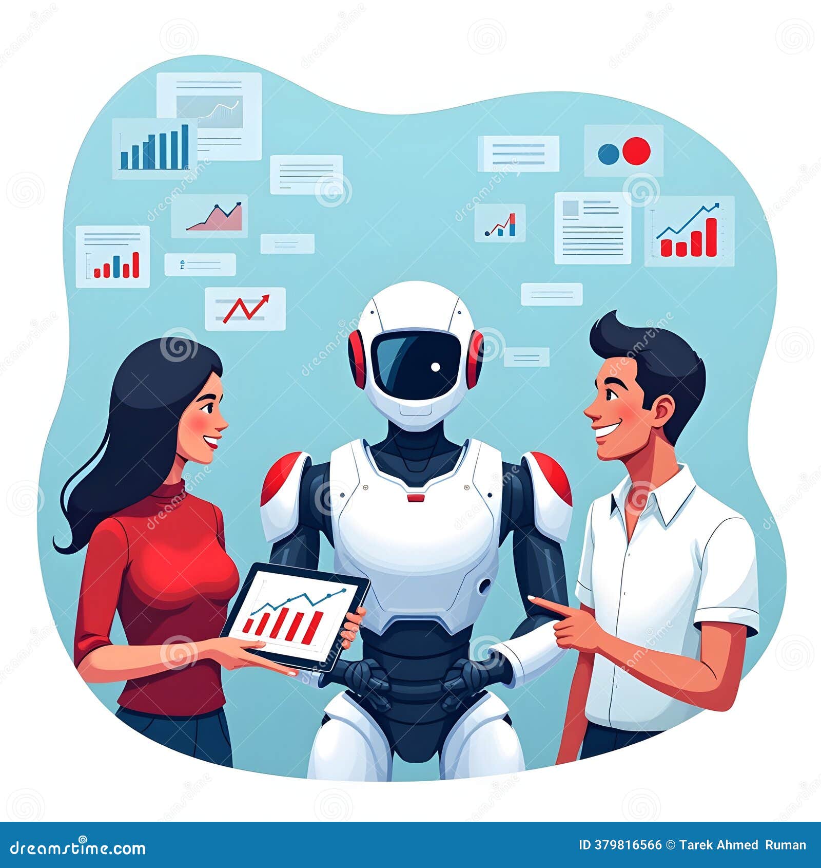 Ai Data Analysis Robot Assisting Business Team With Charts And Graphs For Improved Performance ...