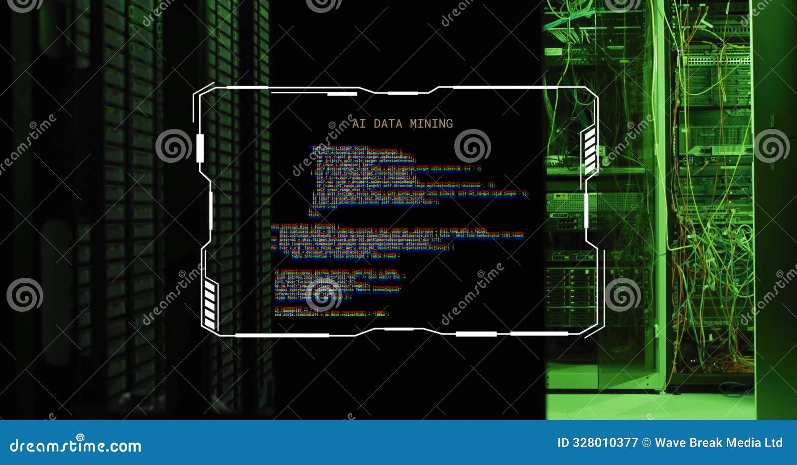 AI Data Mining Text Over Server Racks in Data Center Stock Image - Image of database, data ...