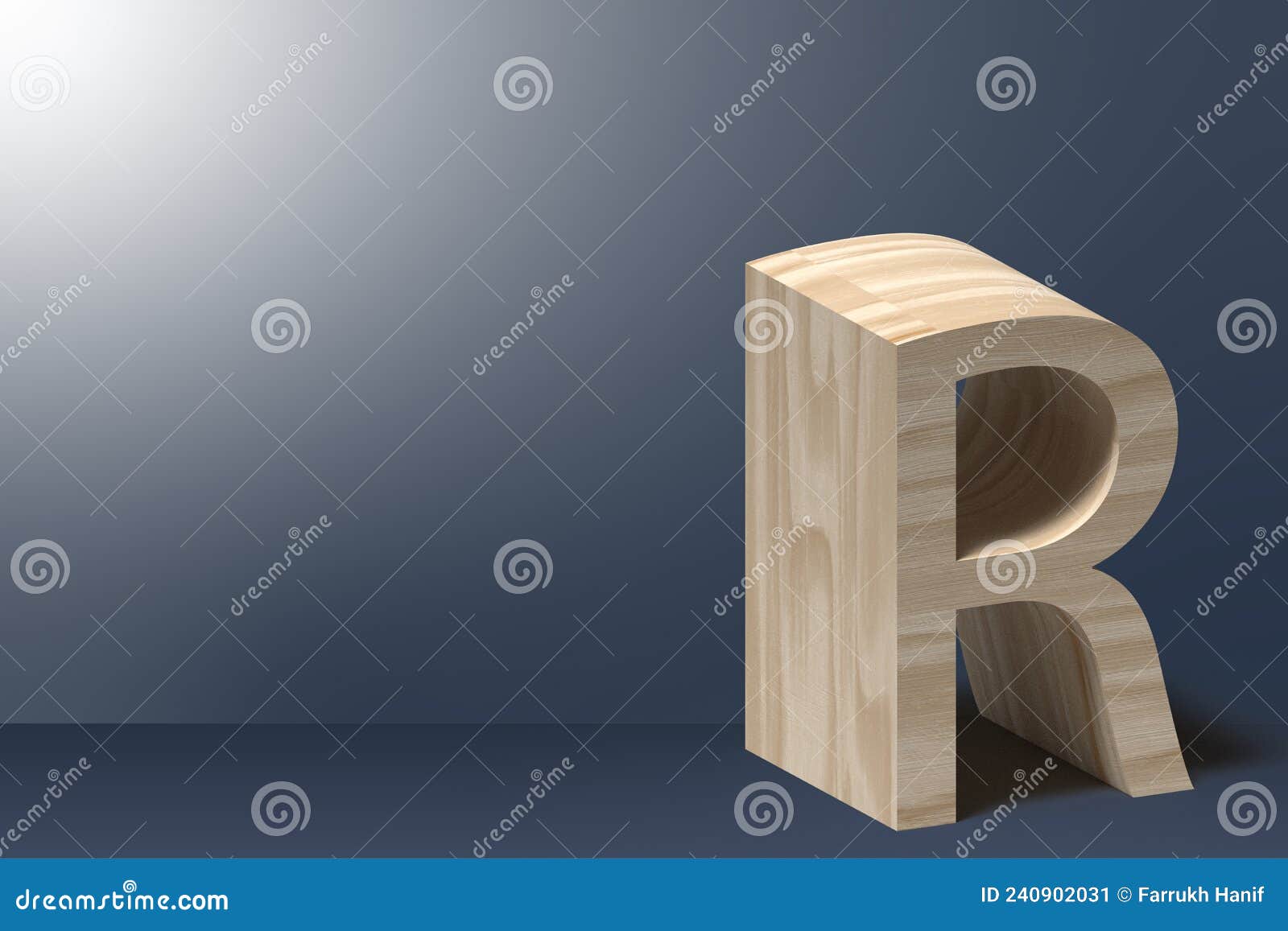 3d Letter R Illustration in Natural Plywood on Shining Blue Gray ...