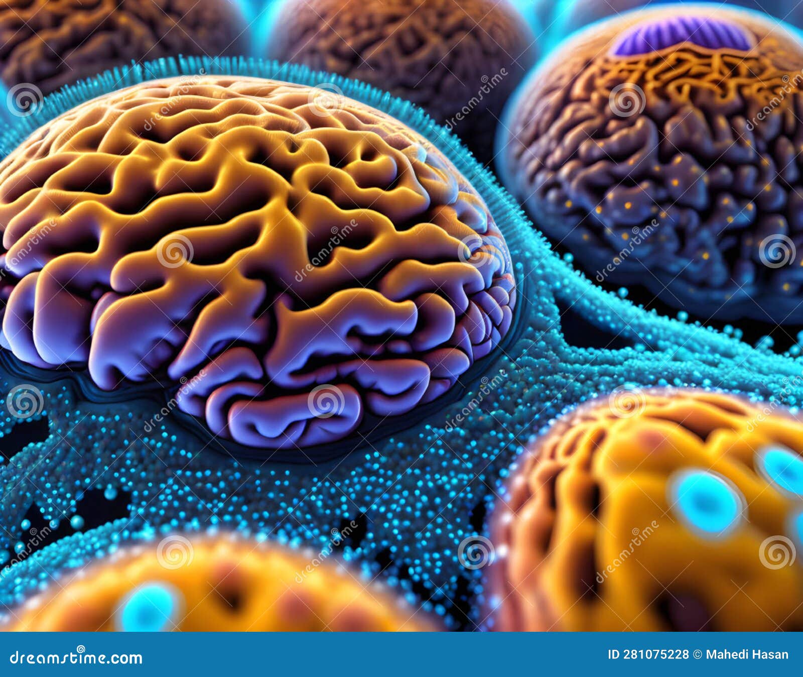 The Ai Designed Digital Brain with Matrix Around it. Stock Illustration ...