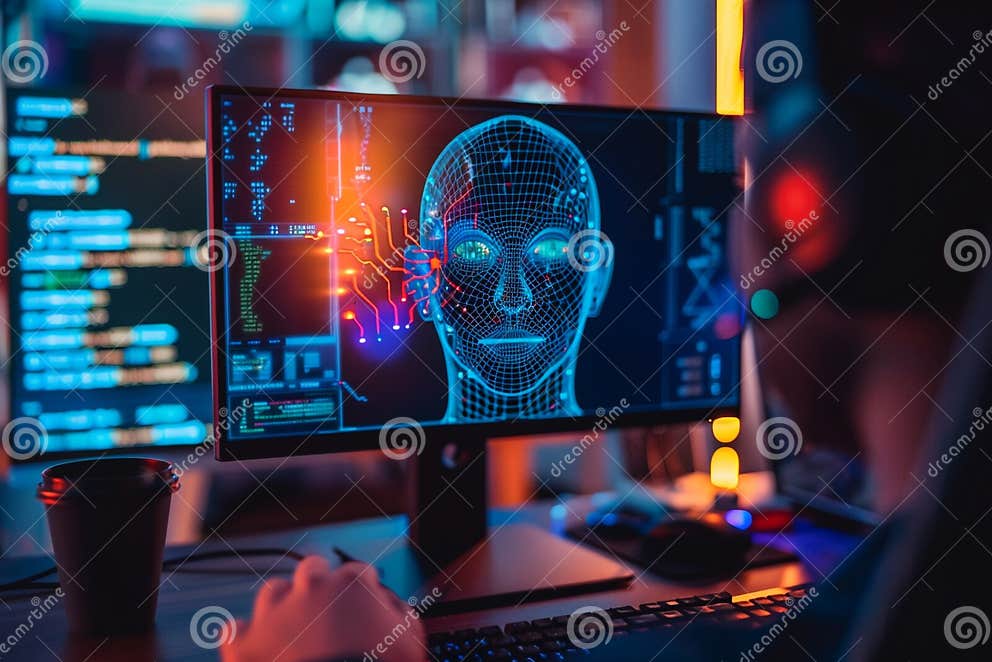 AI Development Programmer Coding Futuristic Technology Neural Network Interface Digital Human ...
