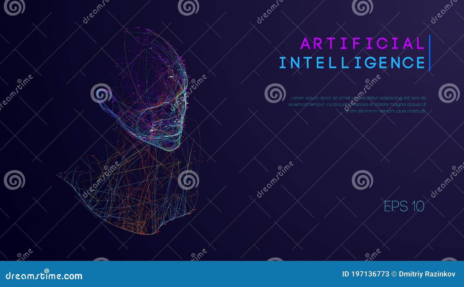 Ai Digital Brain. Artificial Intelligence Concept. Human Head in Robot ...