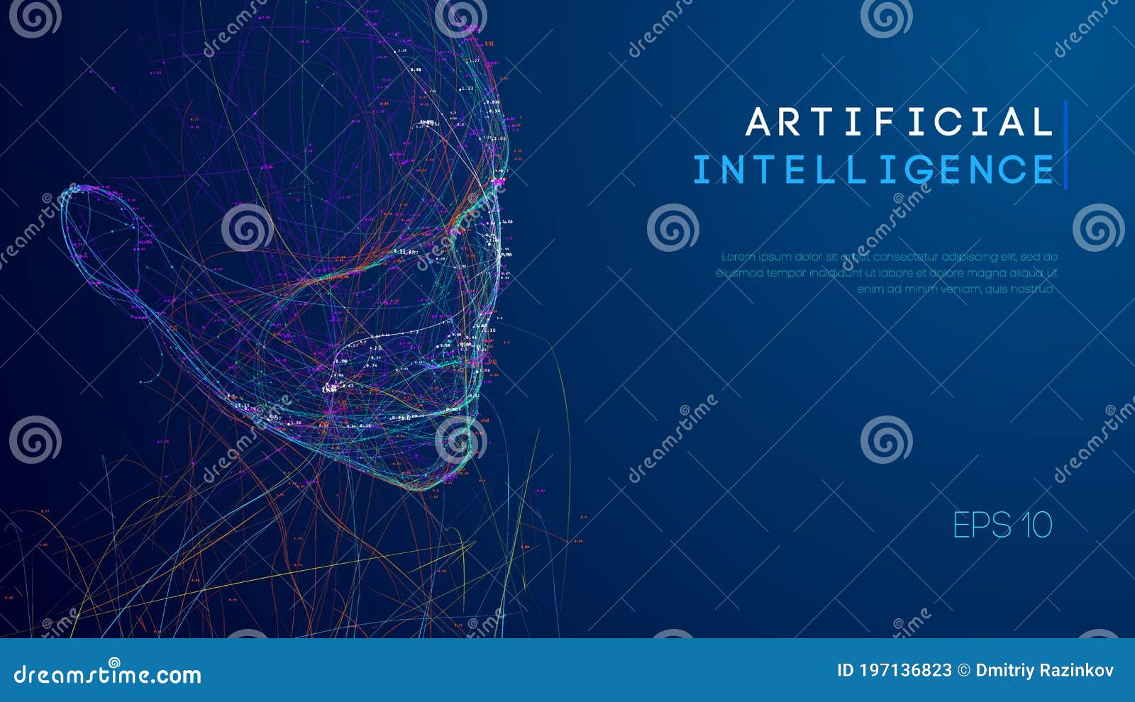 Ai Digital Brain. Artificial Intelligence Concept. Human Head in Robot ...