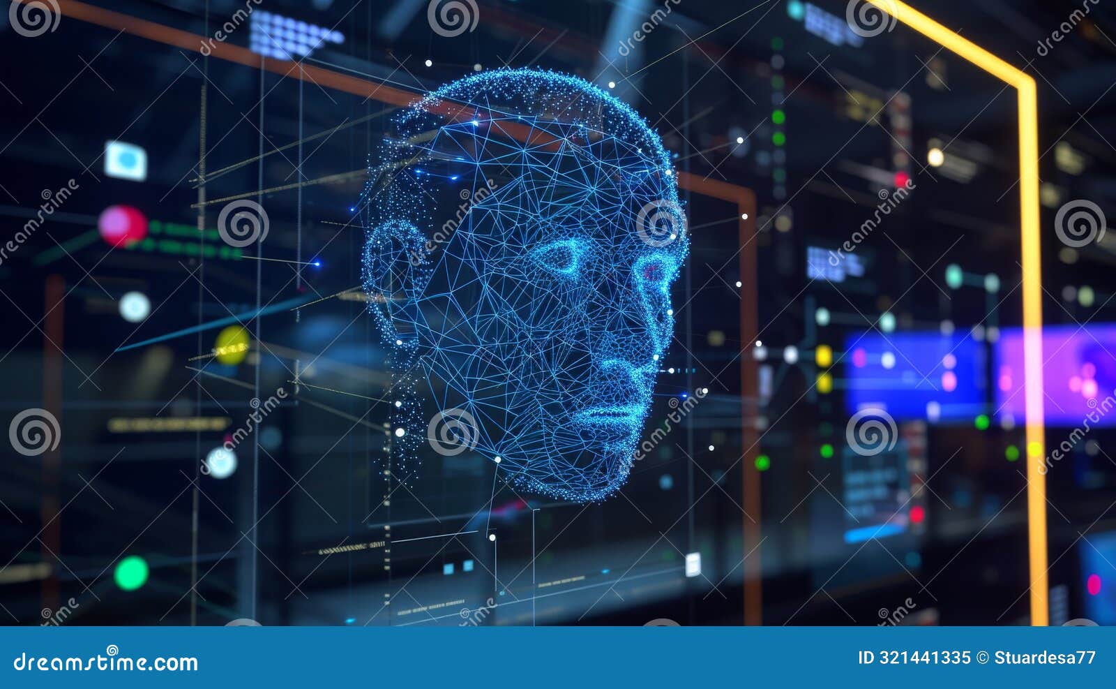 AI Digital Head with Connected Data Points Stock Image - Image of reality, produce: 321441335
