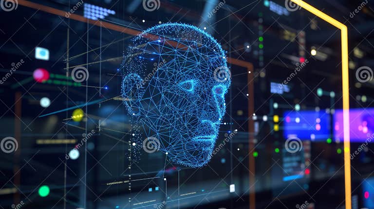 AI Digital Head with Connected Data Points Stock Image - Image of ...