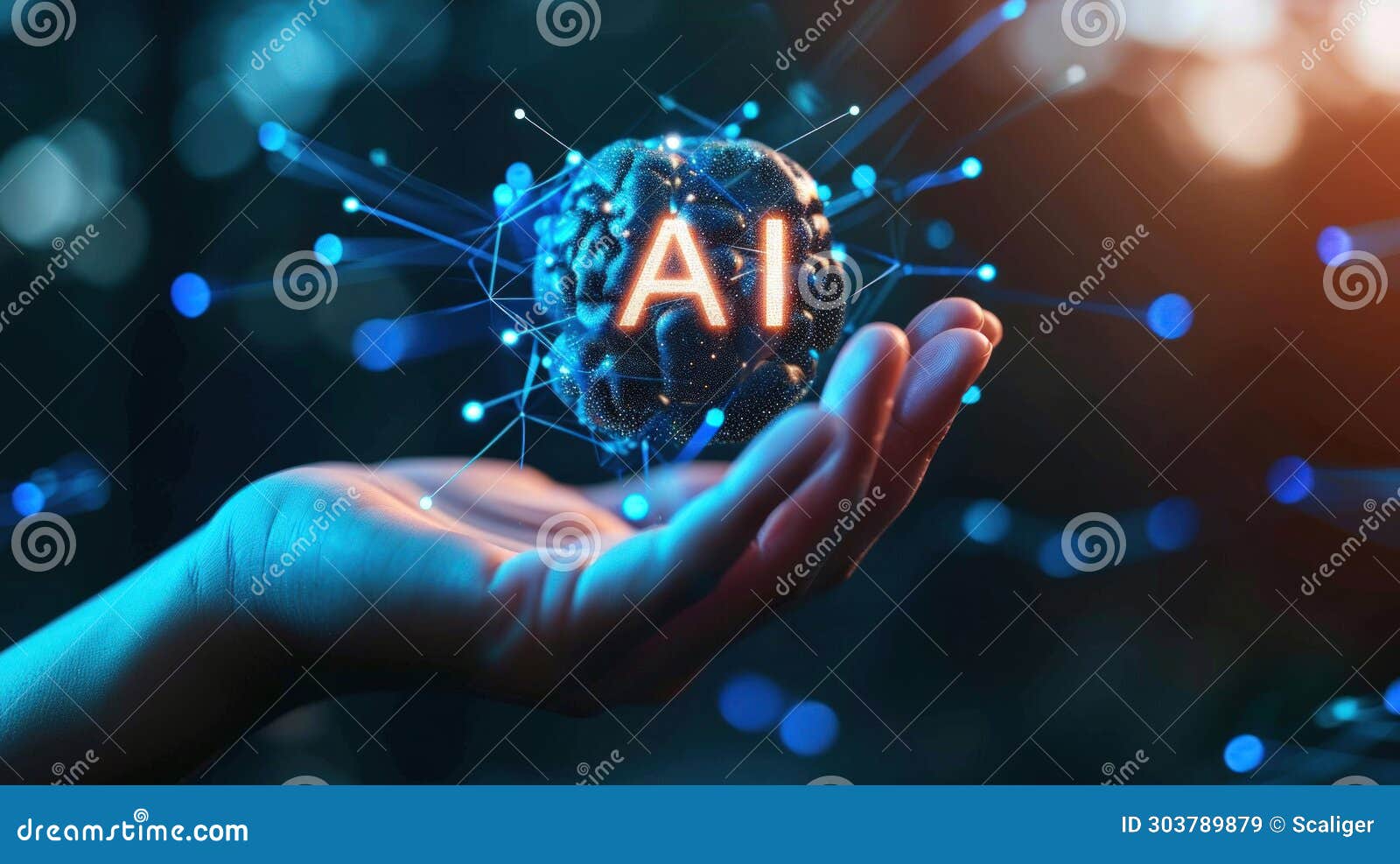 AI Digital Tool on Human Hand, Abstract Artificial Intelligence on Dark ...
