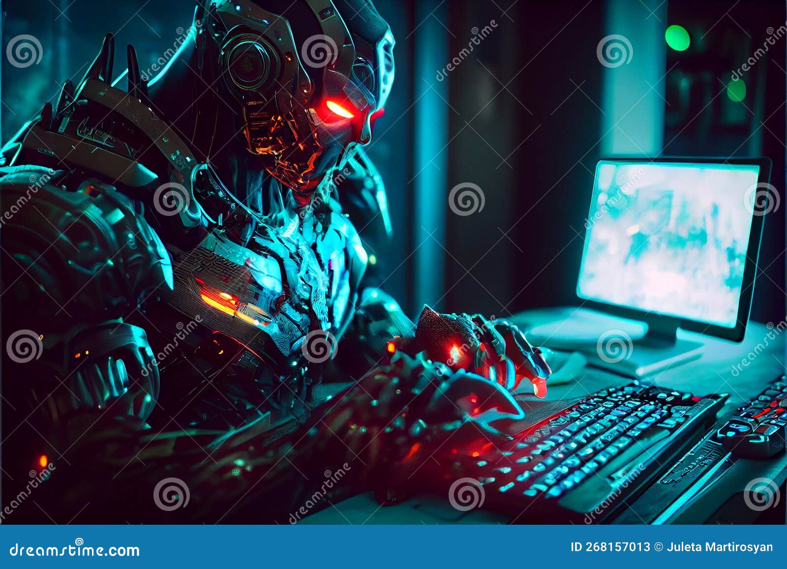 AI Does Work, the Robot is Typing on the Computer. Generative AI Stock ...