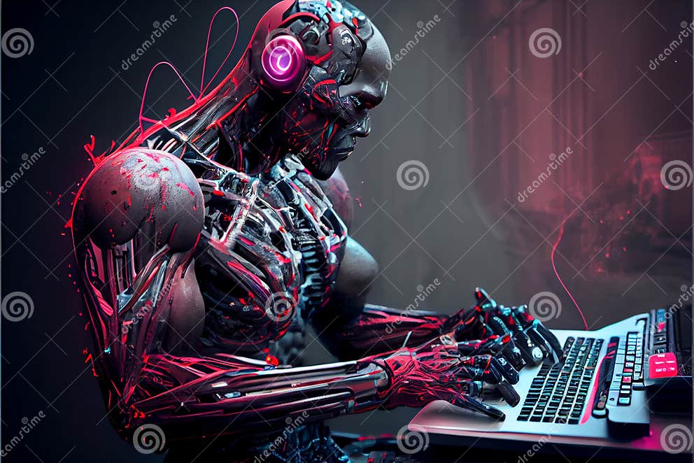 AI Does Work, the Robot is Typing on the Computer. Generative AI Stock ...