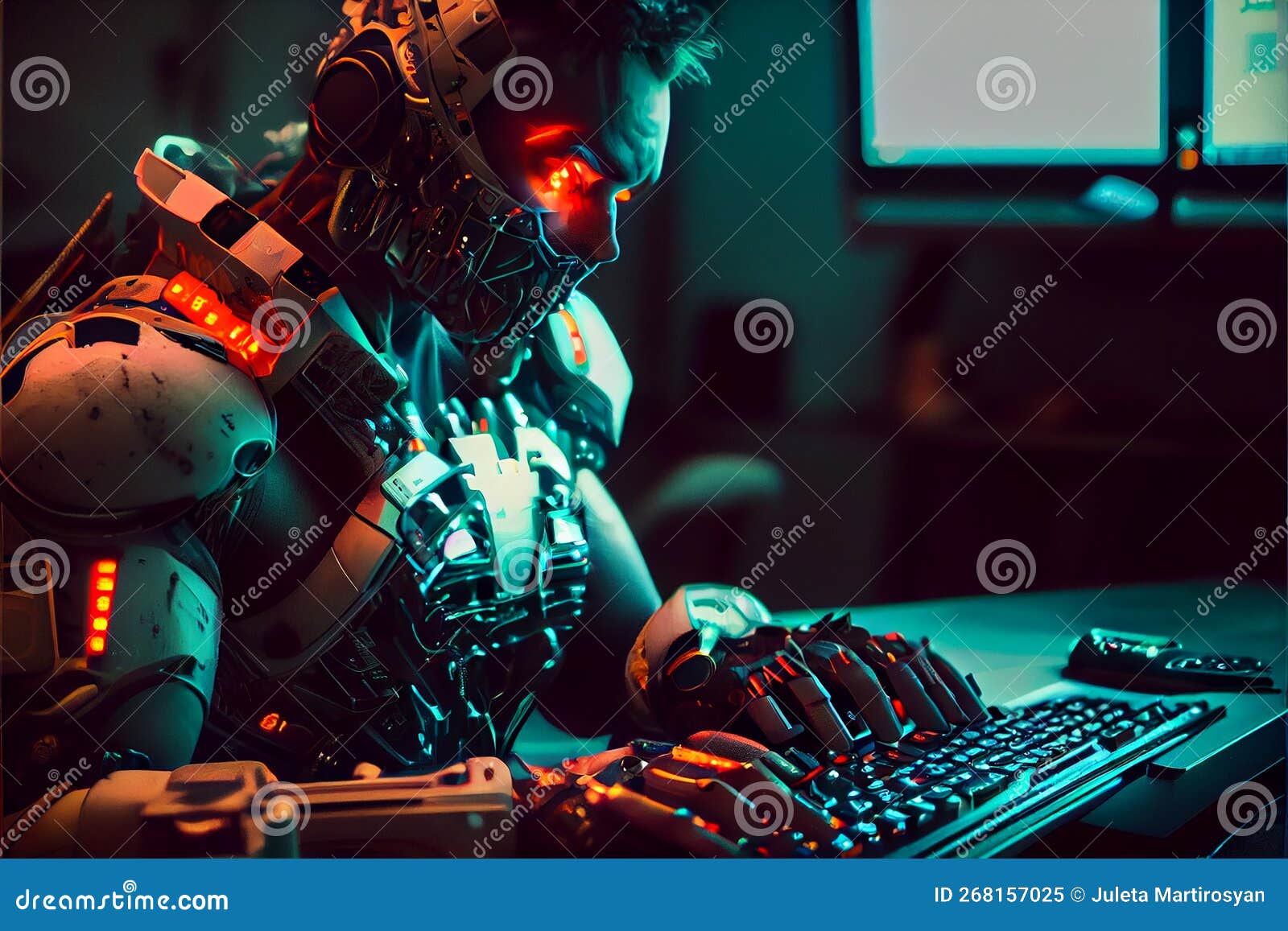 AI Does Work, the Robot is Typing on the Computer. Generative AI Stock ...